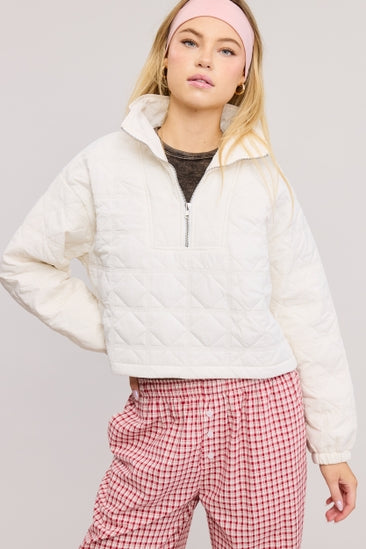 Quilted Puffer Sweater with Collared Zipper | Ivory – Magpies Mount Juliet