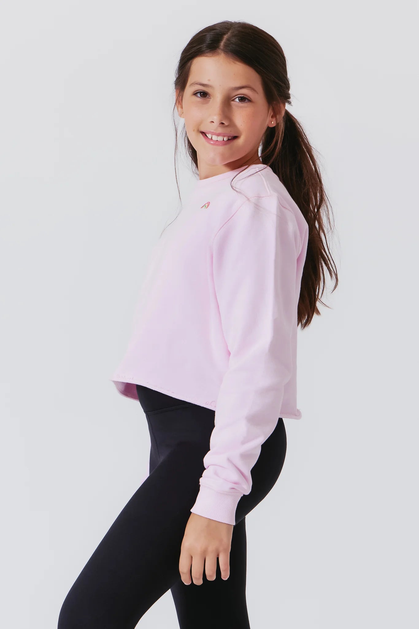 Girls Raw Hem Cropped Crew | Rose – Magpies Mount Juliet
